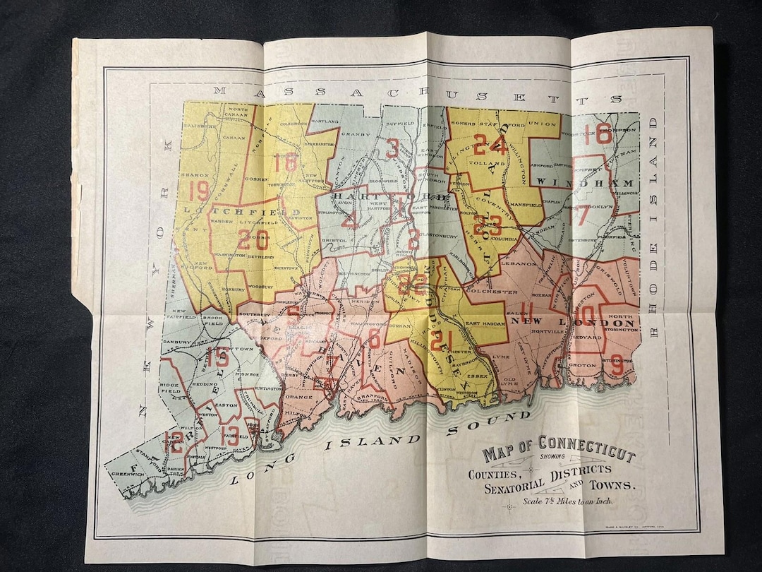 1900 Map Connecticut Congressional Senatorial Districts Towns Kellogg ...