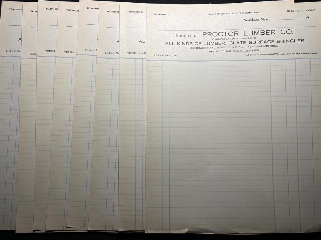 1930s Letterhead Receipts Proctor Lumber Wood Shingles Northboro ...