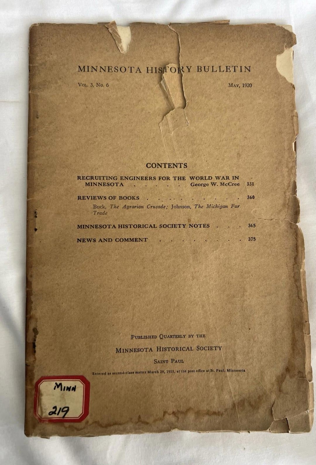 1920 Minnesota Historical Society Bulletin Recruiting Engineers World ...