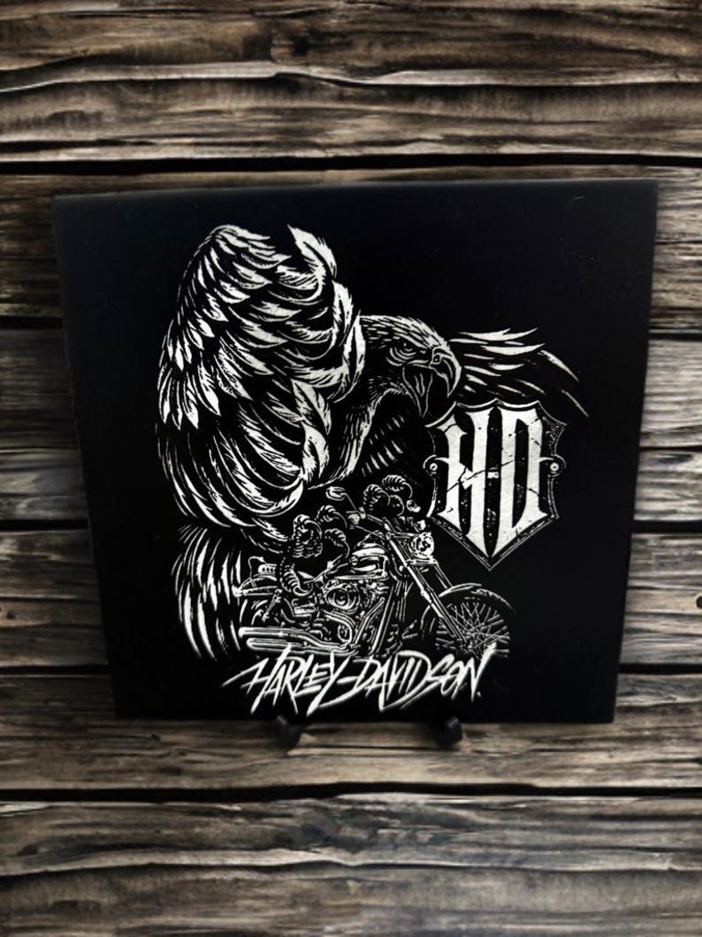 PNG Files for Engraving on Black Painted Tiles 20x20 Cm - Eagle Biker ...