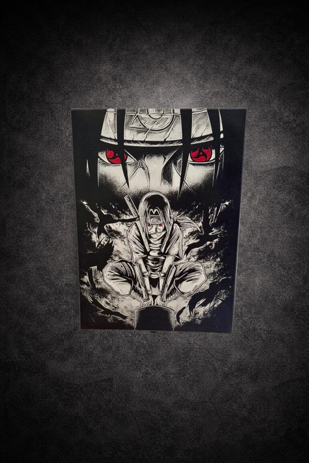 Black and White Manga Painting – Lone Ninja With Red Eyes – 30x40 Cm ...