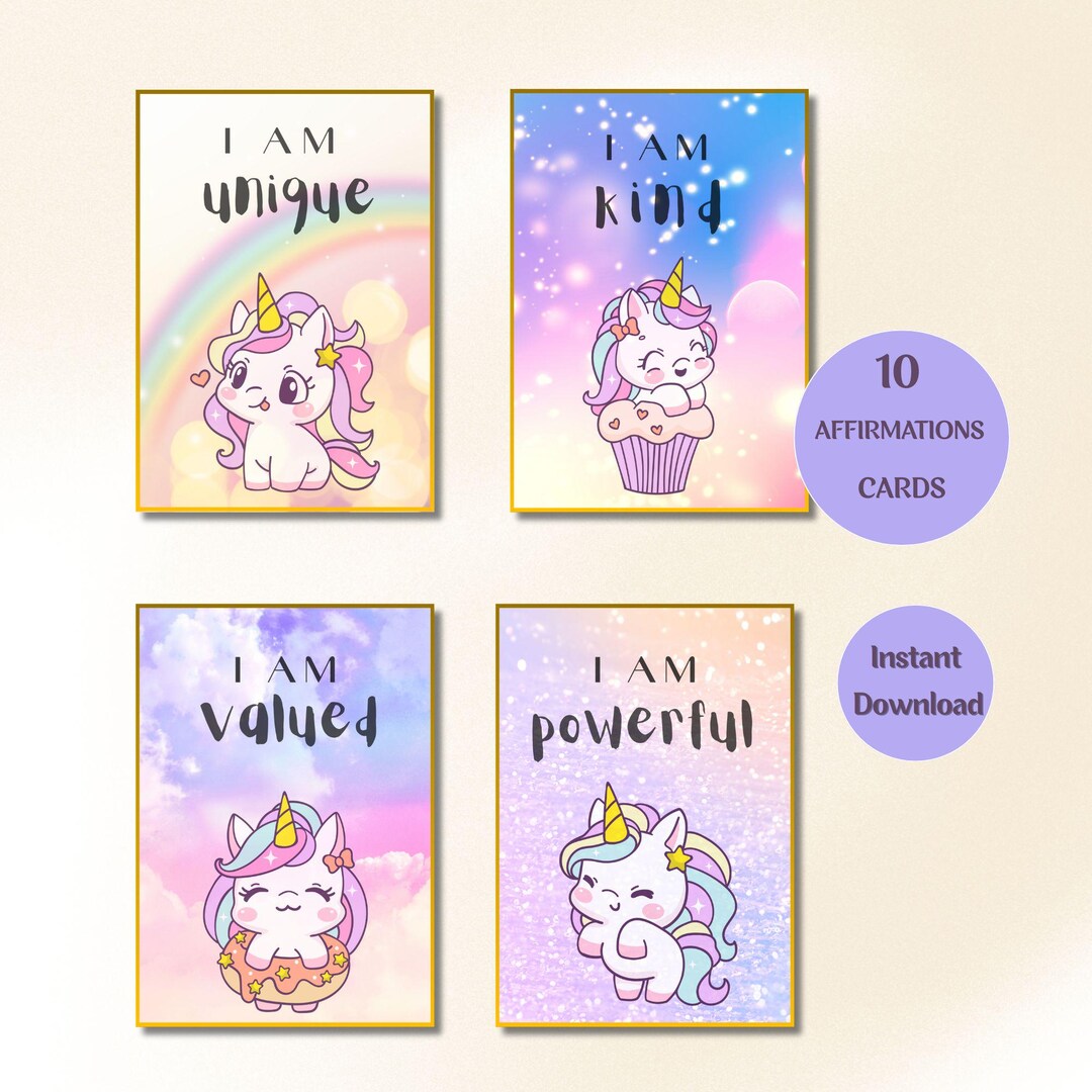Unicorn Affirmation Cards, Toddler Montessori Flashcards, Positive ...