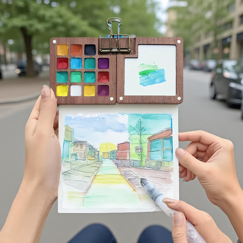 15 Colors Travel Set Portable Paint Box, Folding Magnetic Watercolor ...