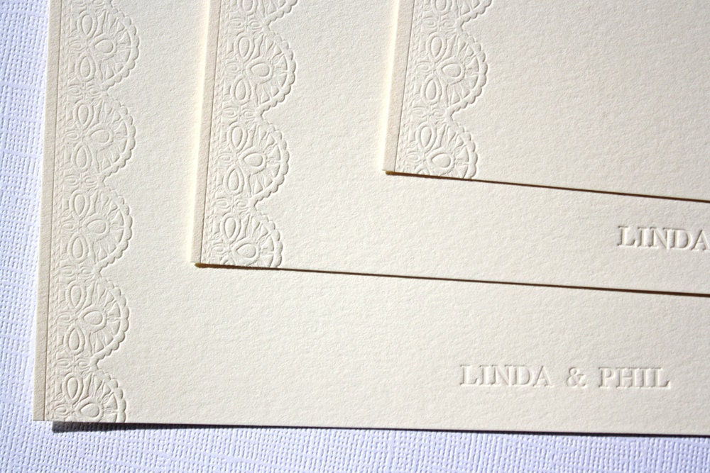 Personalized Wedding Thank You Lace Letterpress Cards - Etsy