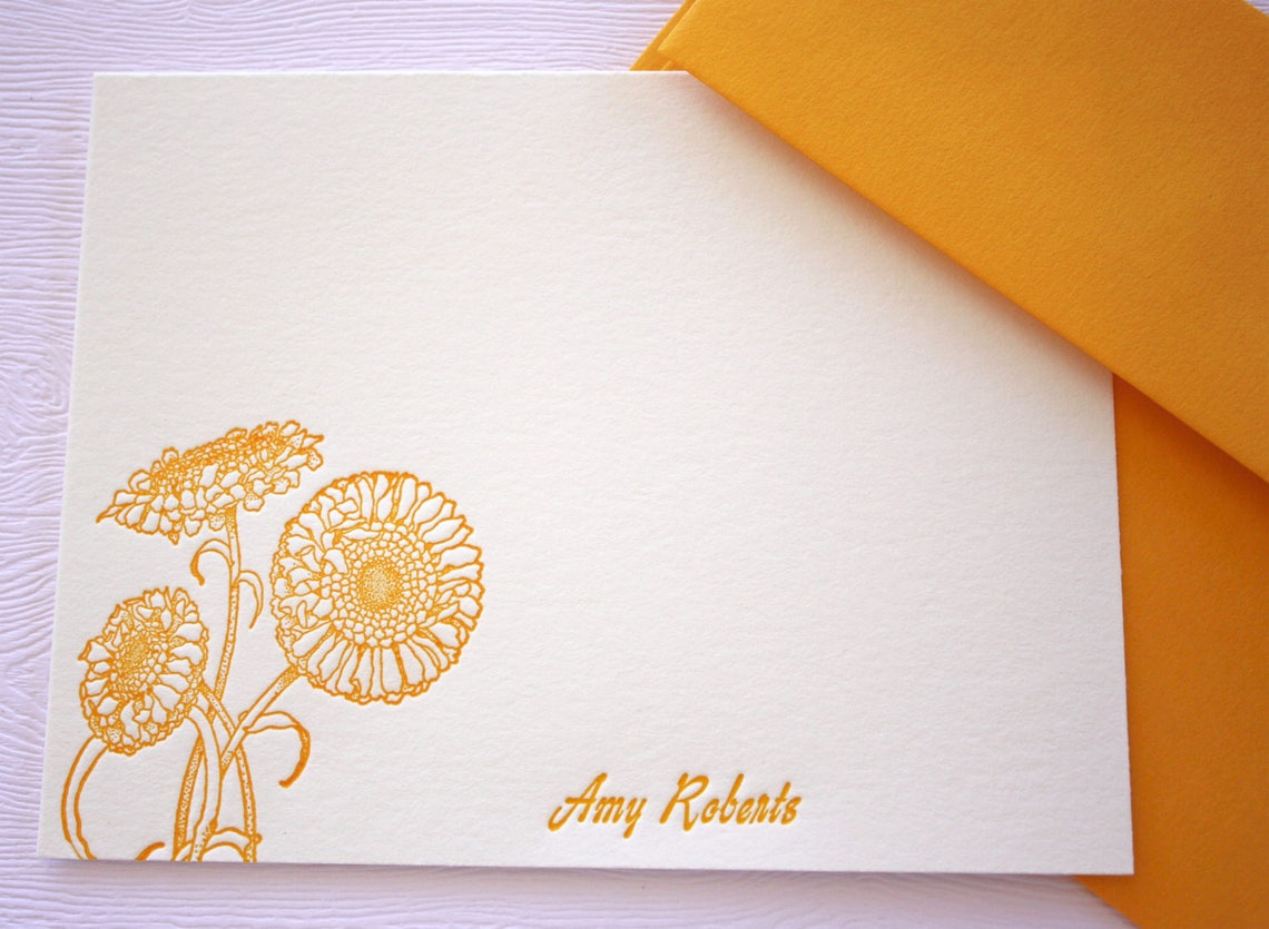 Personalized Marigold Letterpress Stationery Honey Gold | Etsy
