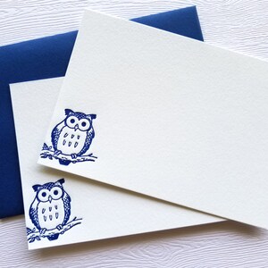 Owl Letterpress Stationery With Muslin Sack Navy Blue Note Cards - Etsy