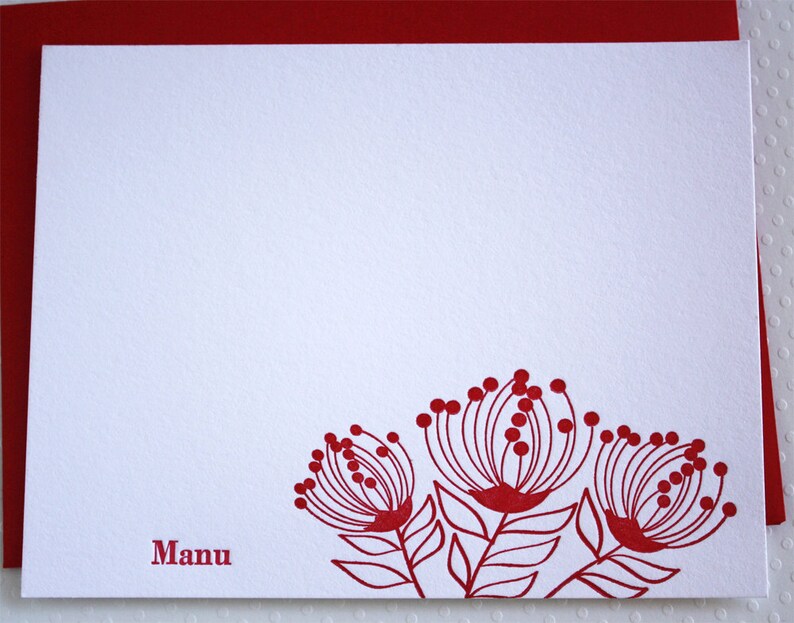 Personalized Letterpress Hawaii Lehua Blossom Stationery Ruby Red - Etsy