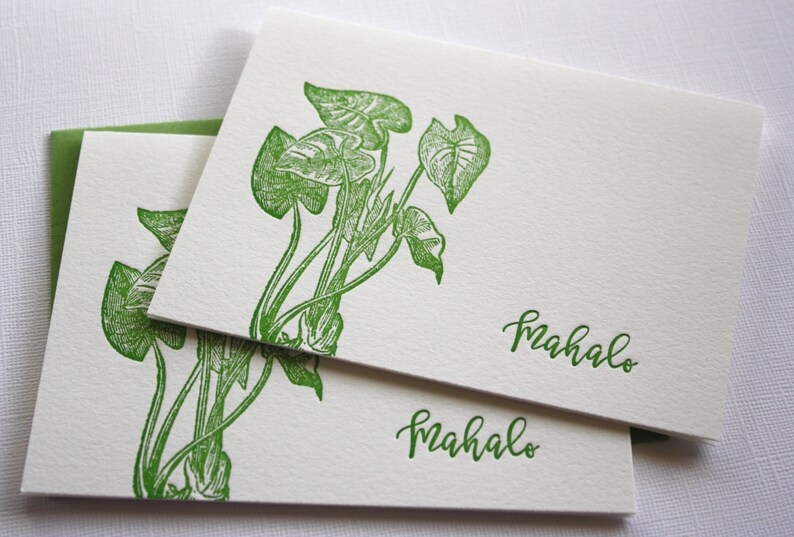 Kalo Taro Hawaii Letterpress Cards Aloha Mahalo Forest Green - Etsy