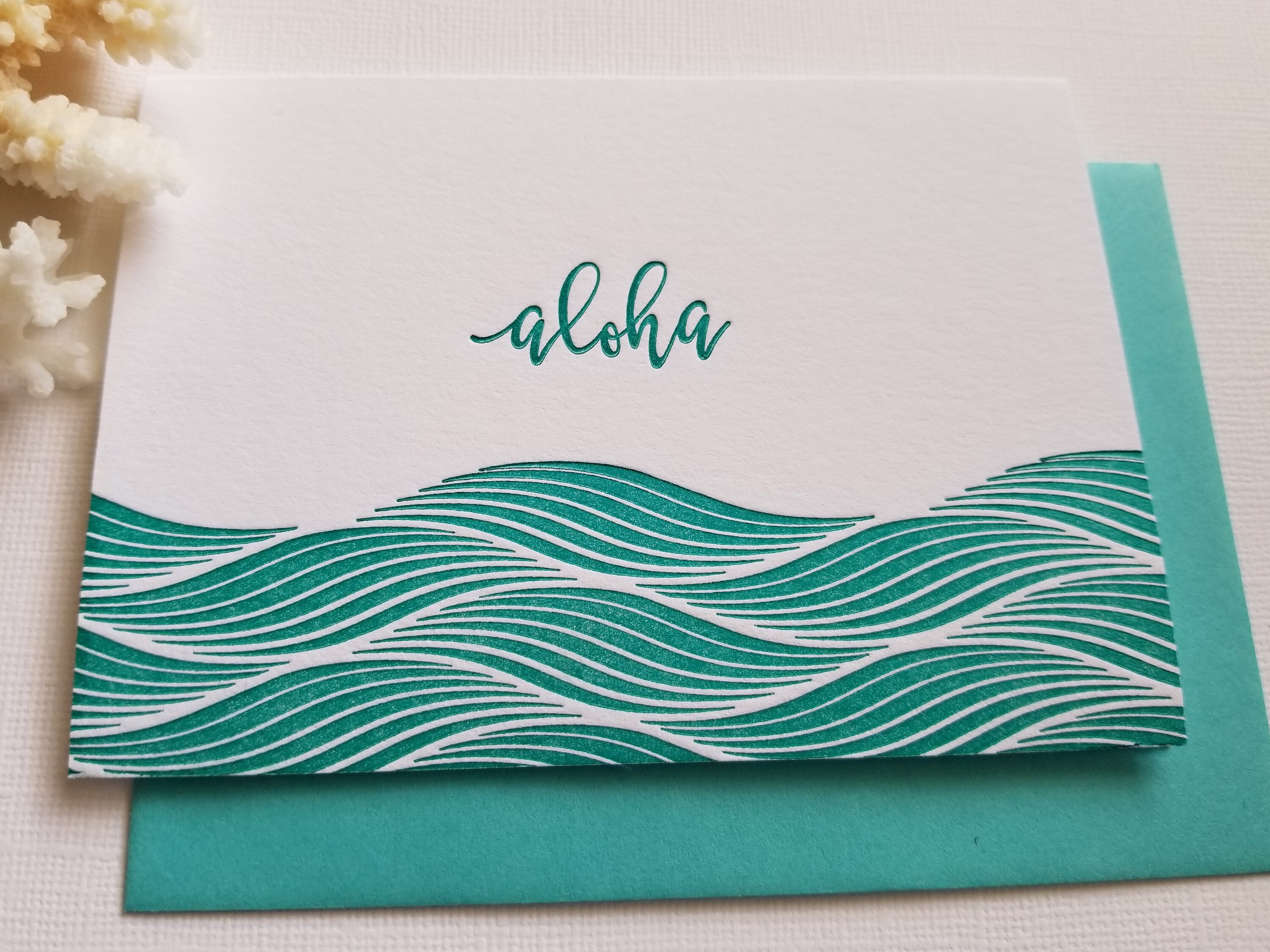 Ocean Waves Letterpress Cards Aloha Mahalo Turquoise Blue - Etsy