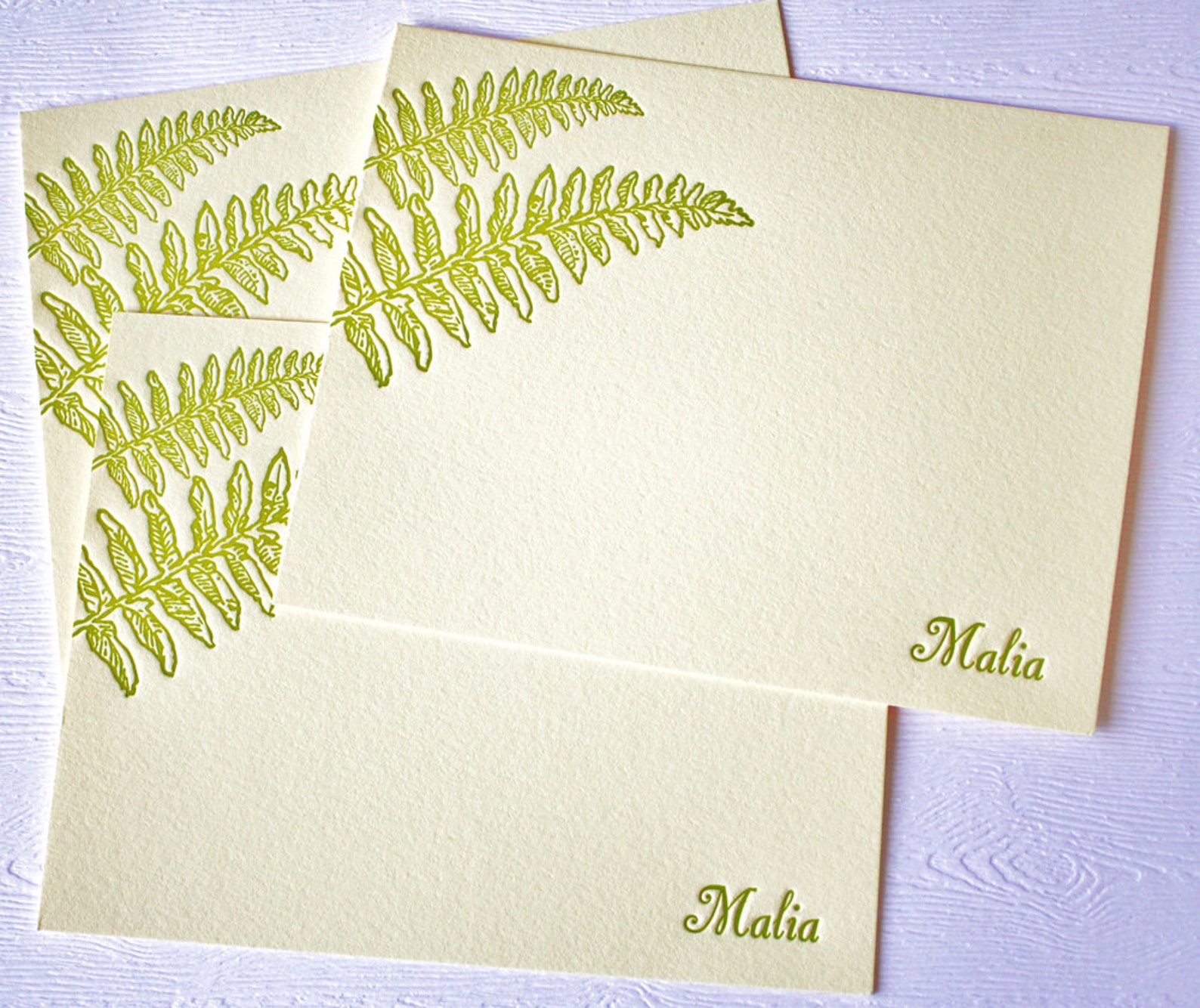 Personalized Letterpress Stationery Fern Kupukupu Script Font Golden ...