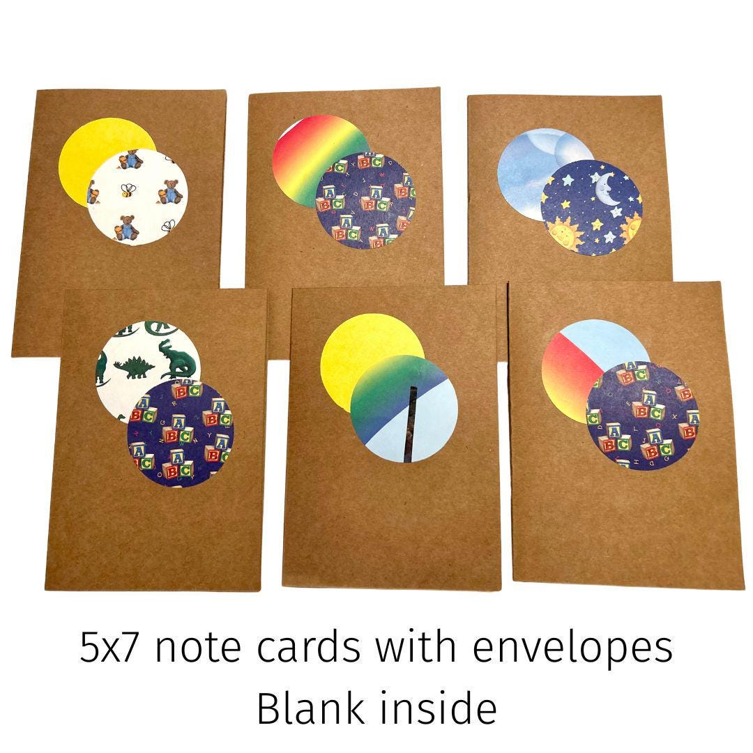 Set of Six: 5x7 Note Cards With Envelopes for Newborn or Child's ...