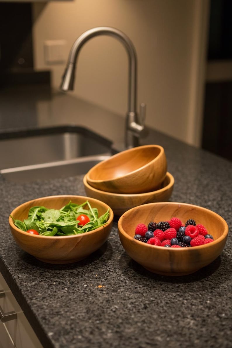 Wooden Bowls Set Non Toxic 4-pcs Acacia Wood Serving Bowl Set for Salad ...