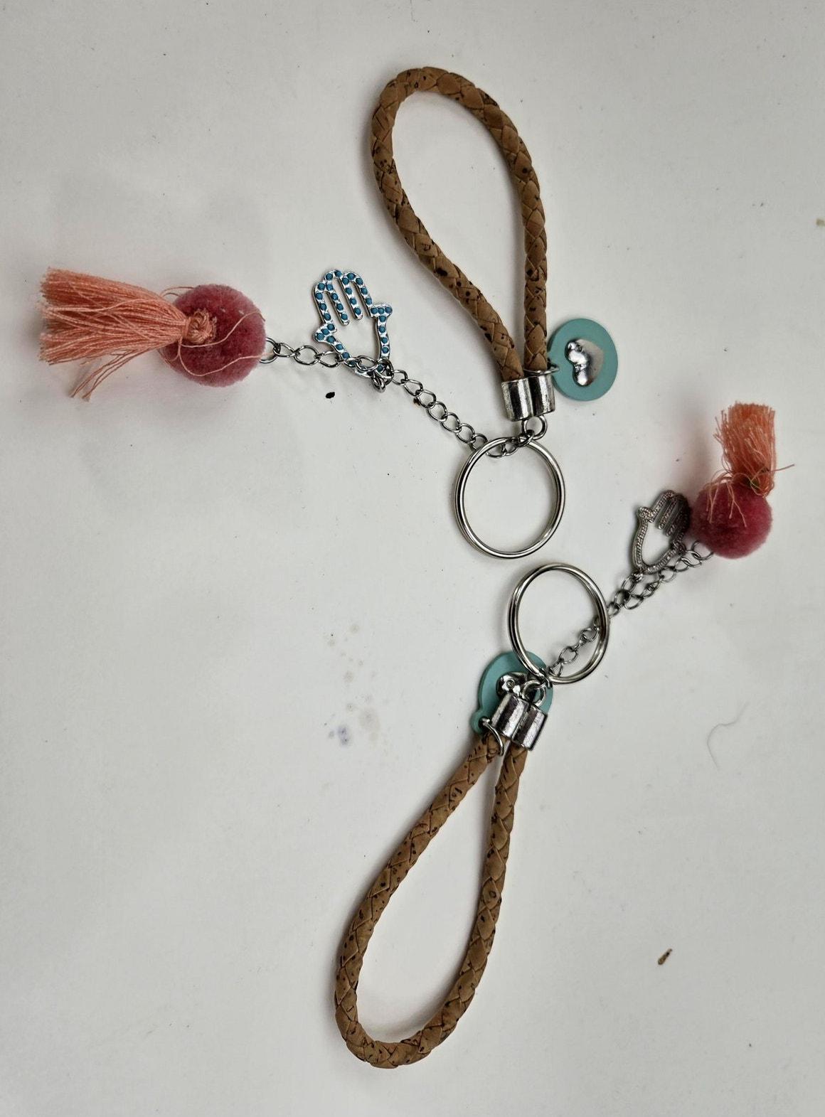 Pair of Cork Key Chains • Braided Loop • Charms & Tassels • Fun Gift ...