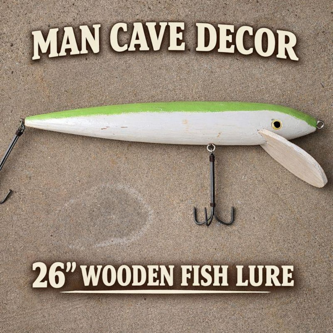 26” Oversized Decorative Fish Lure Wooden Man Cave Wall Decor Nautical ...