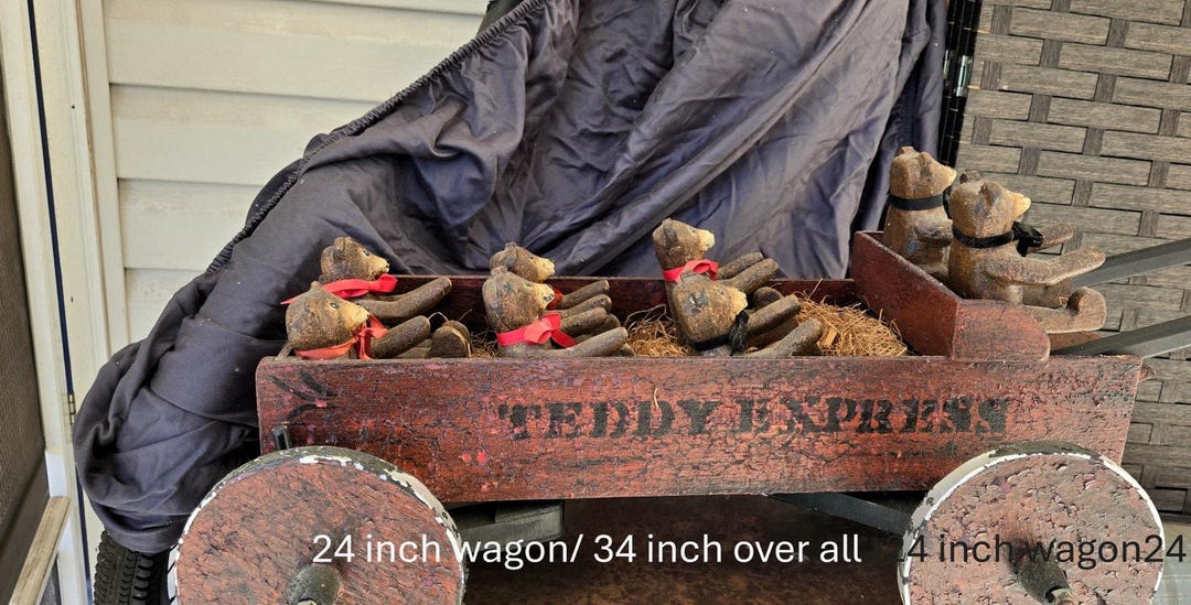 Vintage Teddy Express Wagon | Hand-painted Folk Art Nursery Decor - Etsy