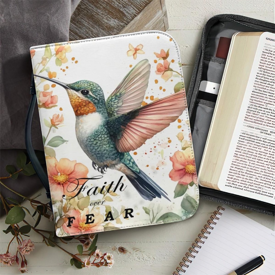 Hummingbird Bible Cover: Romantic Wildflower PU Leather, Faith Over ...