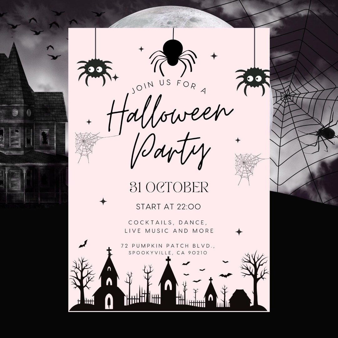 Spooky Haunted House Halloween Party Invitation: Editable Canva ...