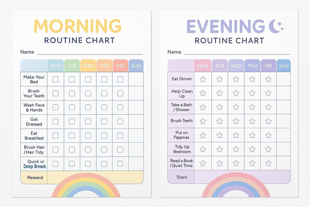 Kids Daily Routine Chart – Morning & Evening Printables for Children ...
