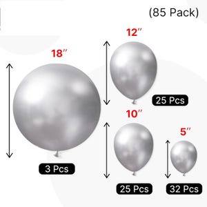 Metallic Silver Balloons, 85 Pcs Silver Metallic Balloons Different ...