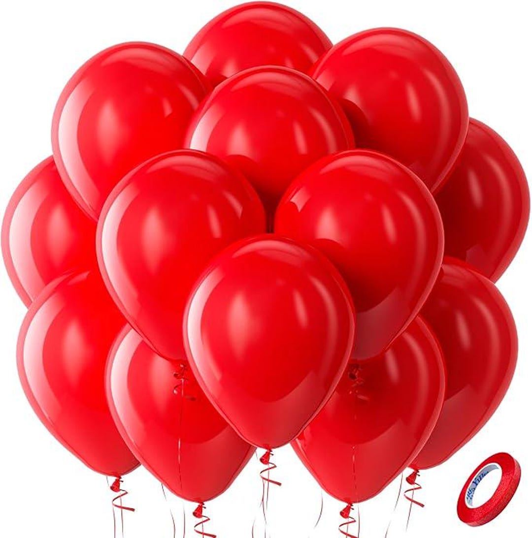 Red Balloons Latex Party Balloons - 100 Pack 12 Inch Round Helium Red ...