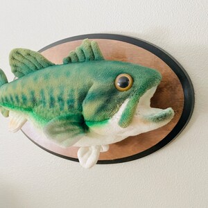 Fish Wall Mount - Faux Taxidermy Plush Bass Nursery Decor - Woodland ...