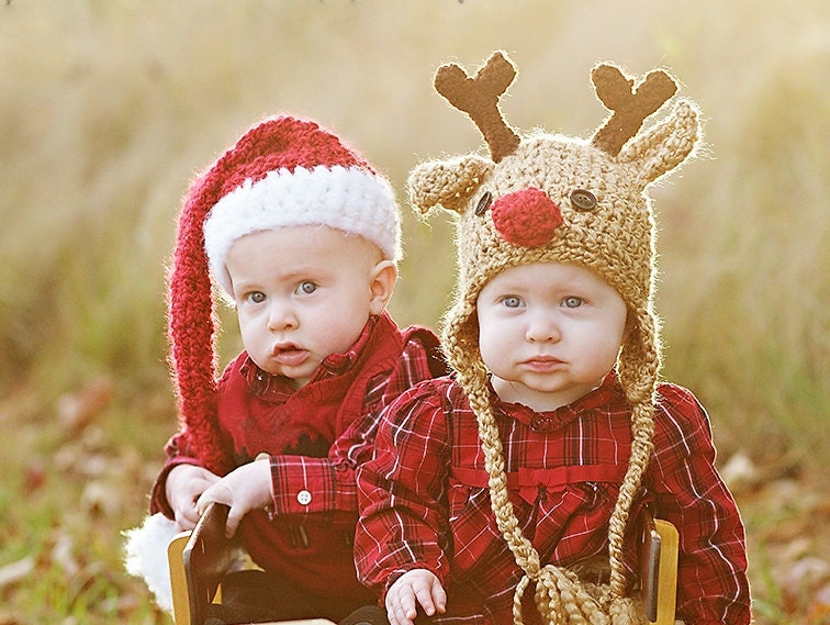 Reindeer and Santa Hat Set Crochet Christmas Hats by | Etsy