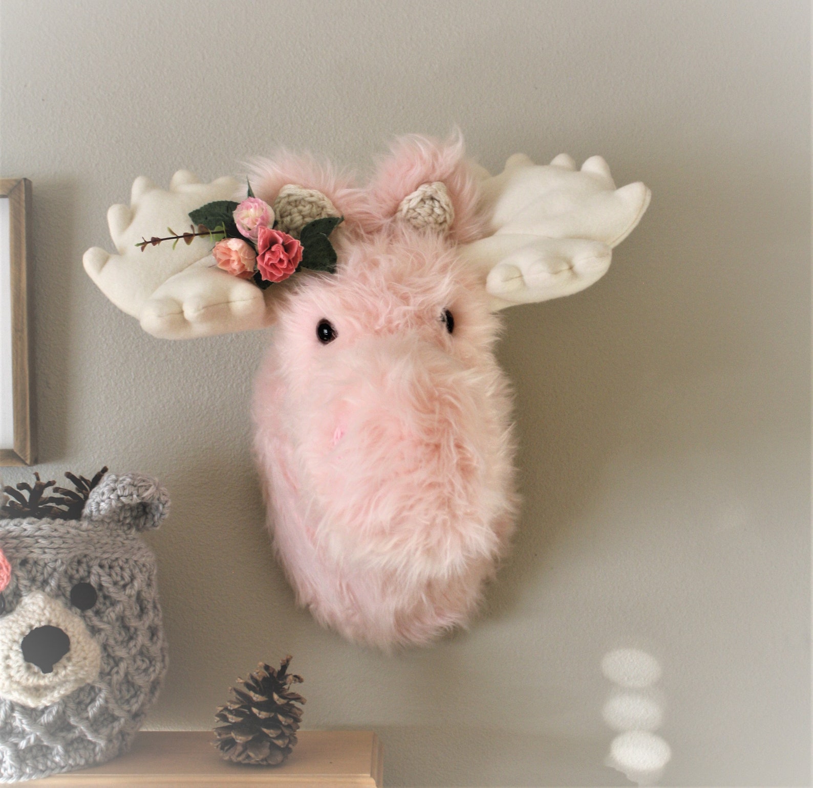 Pink Moose Head Faux Moose Wall Mount Rustic Moose Head Nursery Decor ...