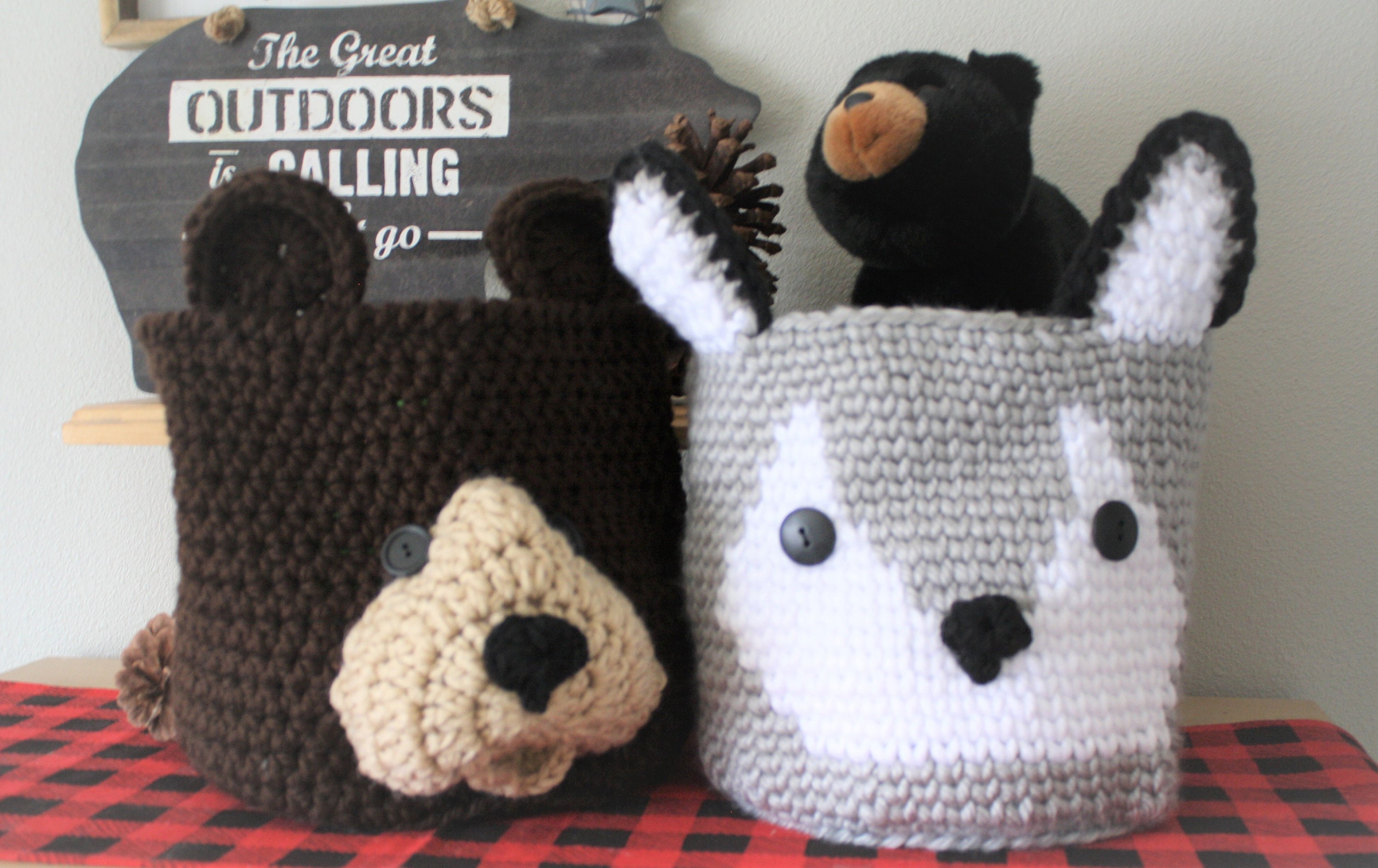 Woodland Fox and Bear Basket Set Nursery Decor Set of 2 | Etsy