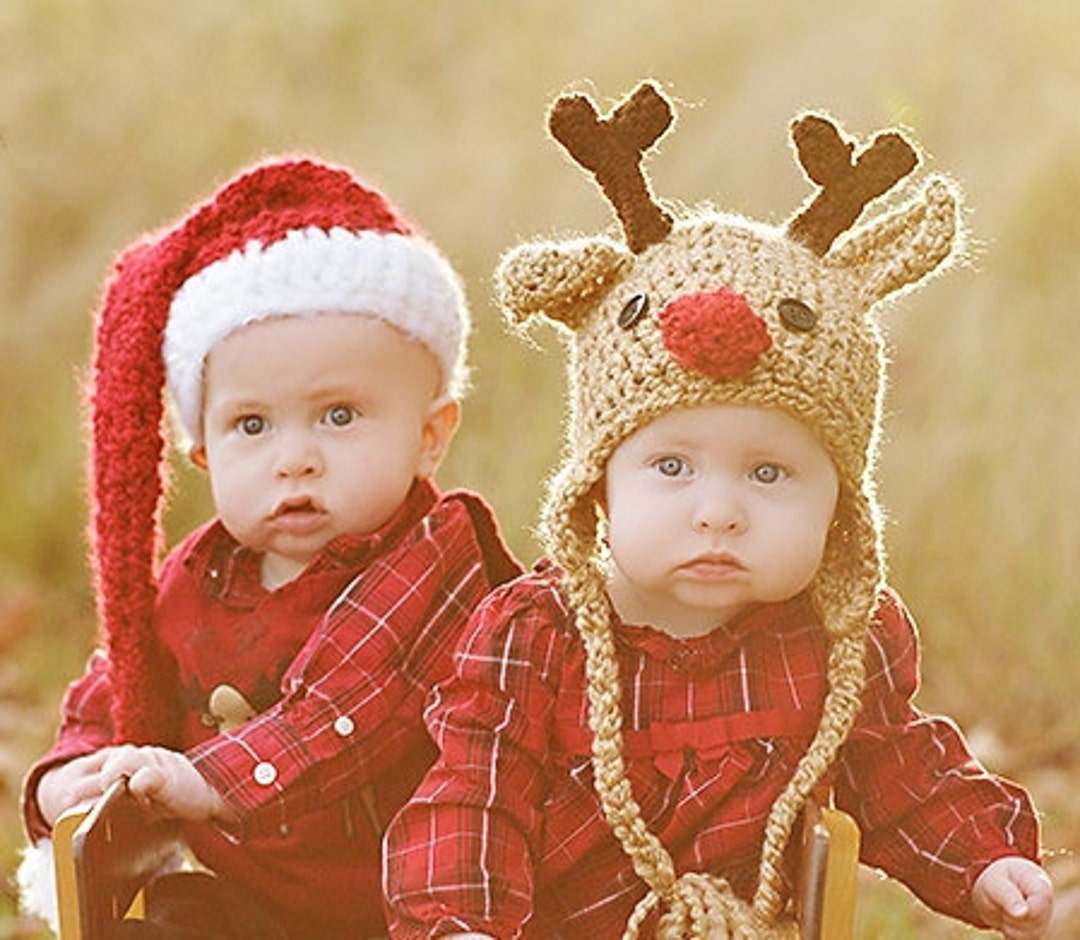 Reindeer and Santa Hat Set Crochet Christmas Hats by Jojo's Bootique - Etsy