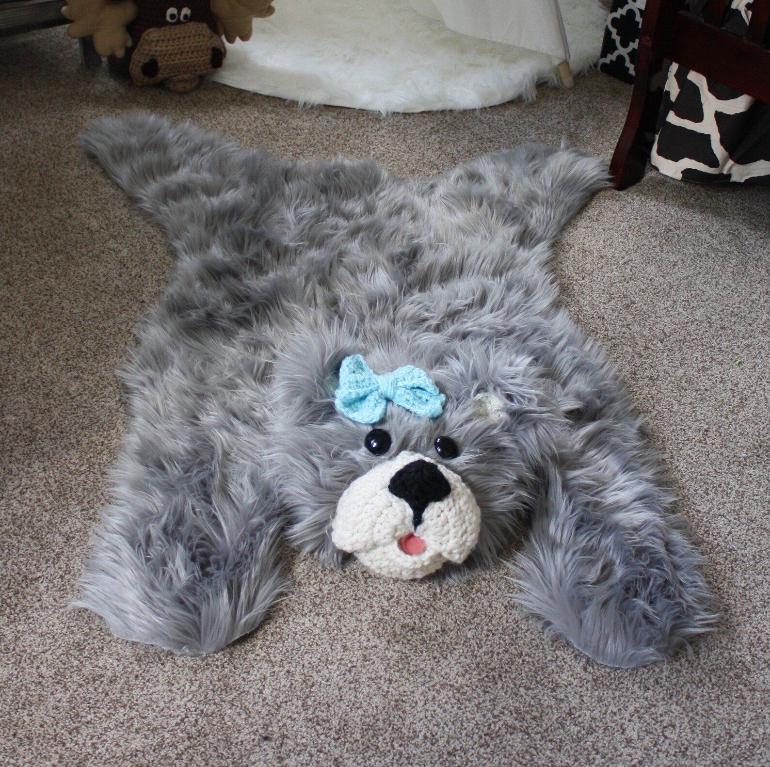 Gray Bear Rug Woodland Nursery Decor Shaggy Animal Play | Etsy