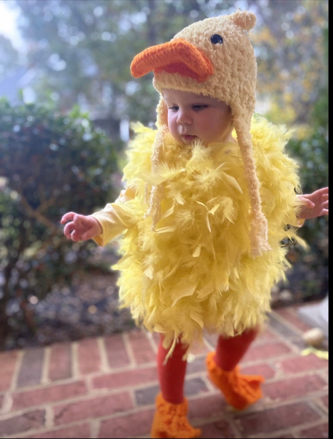 Yellow Duck Costume: Feathered Romper, Crochet Hat & Booties - Etsy