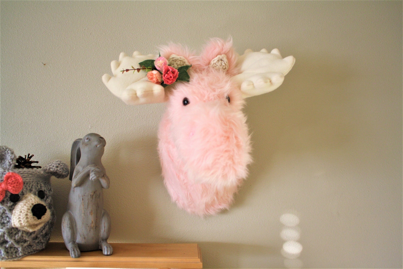 Pink Moose Head Faux Moose Wall Mount Rustic Moose Head Nursery Decor ...