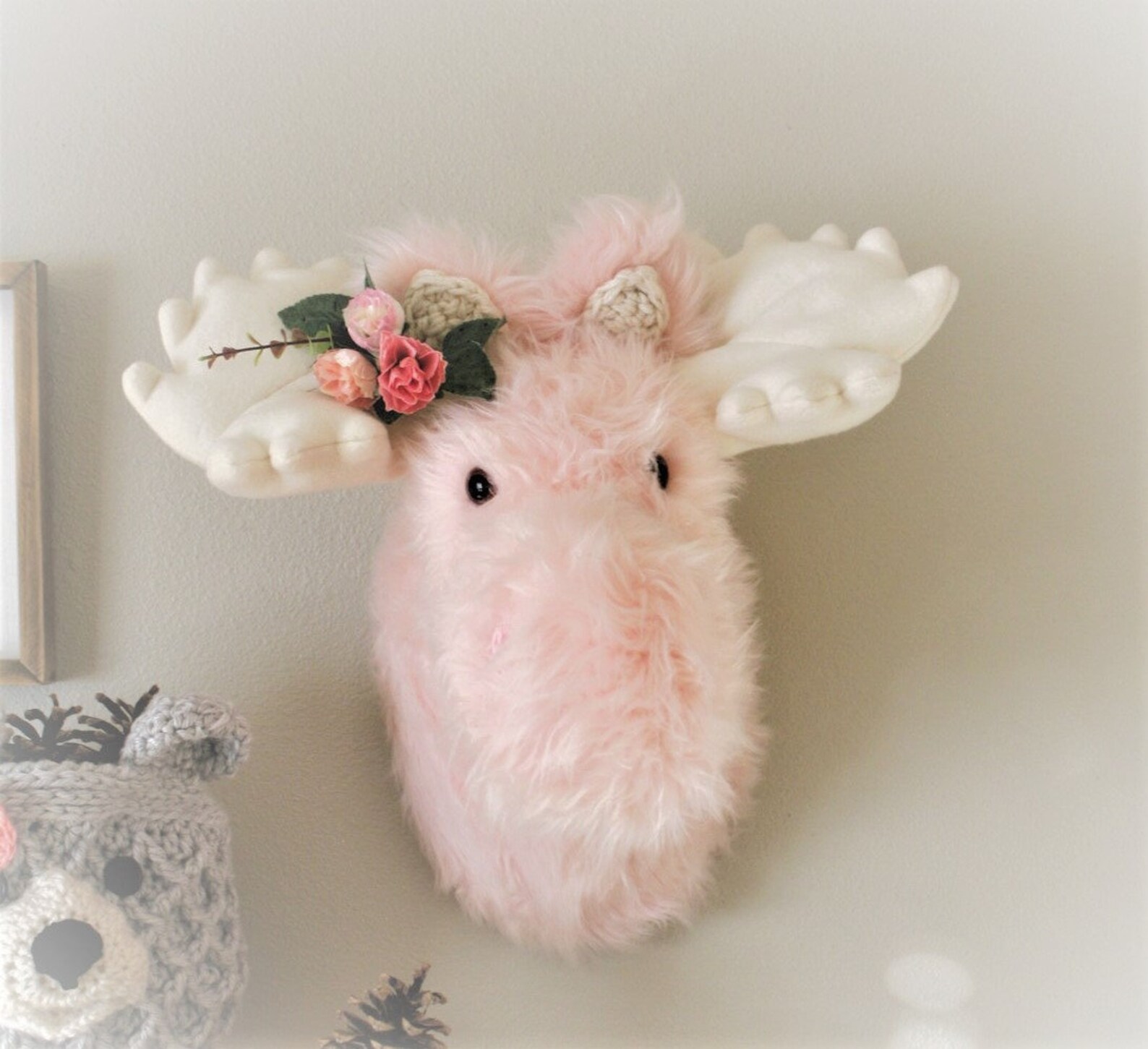 Pink Moose Head Faux Moose Wall Mount Rustic Moose Head Nursery Decor ...