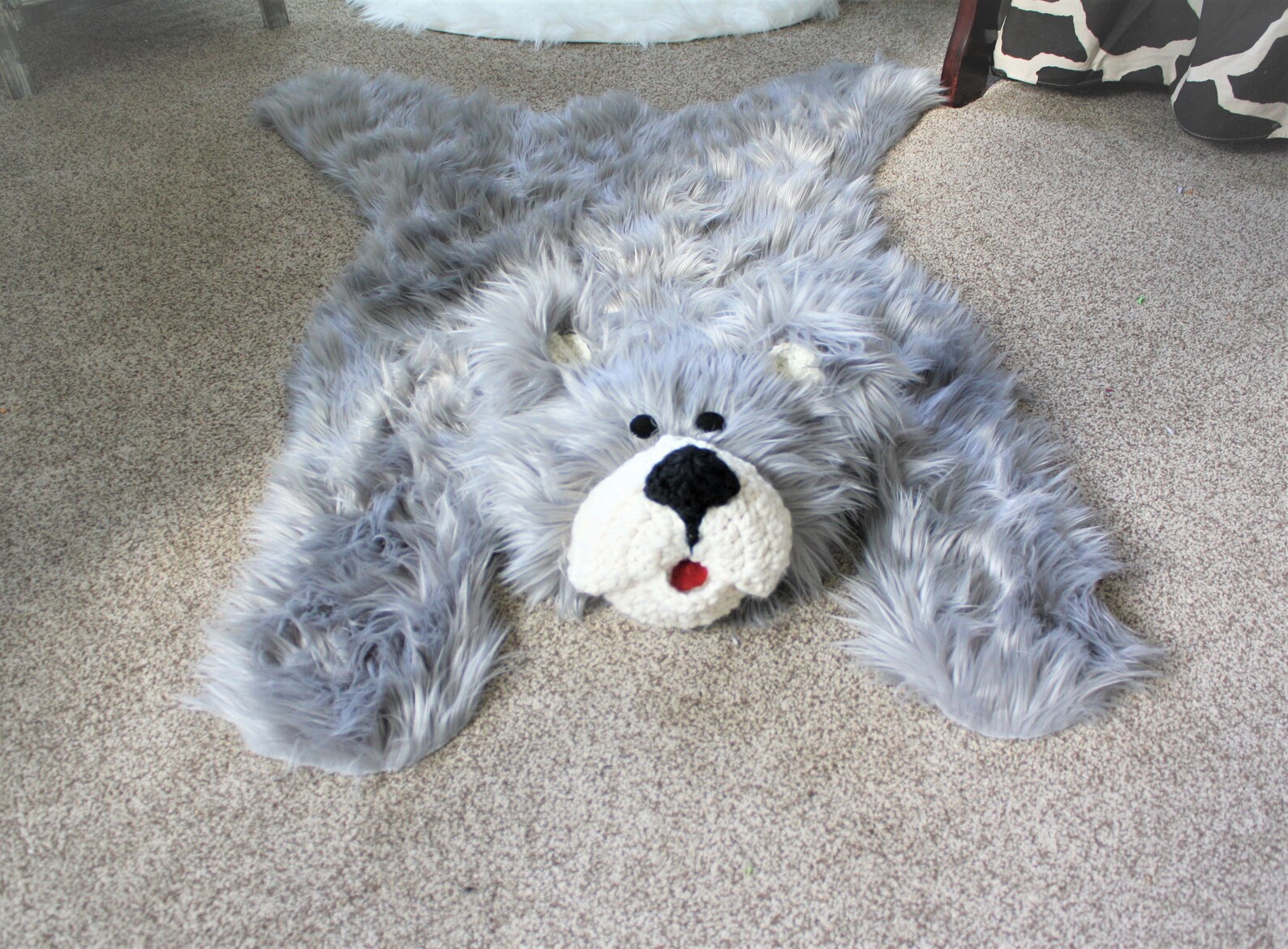 Gray Bear Rug - Woodland Nursery Decor - Shaggy Animal Play Mat - Bear ...