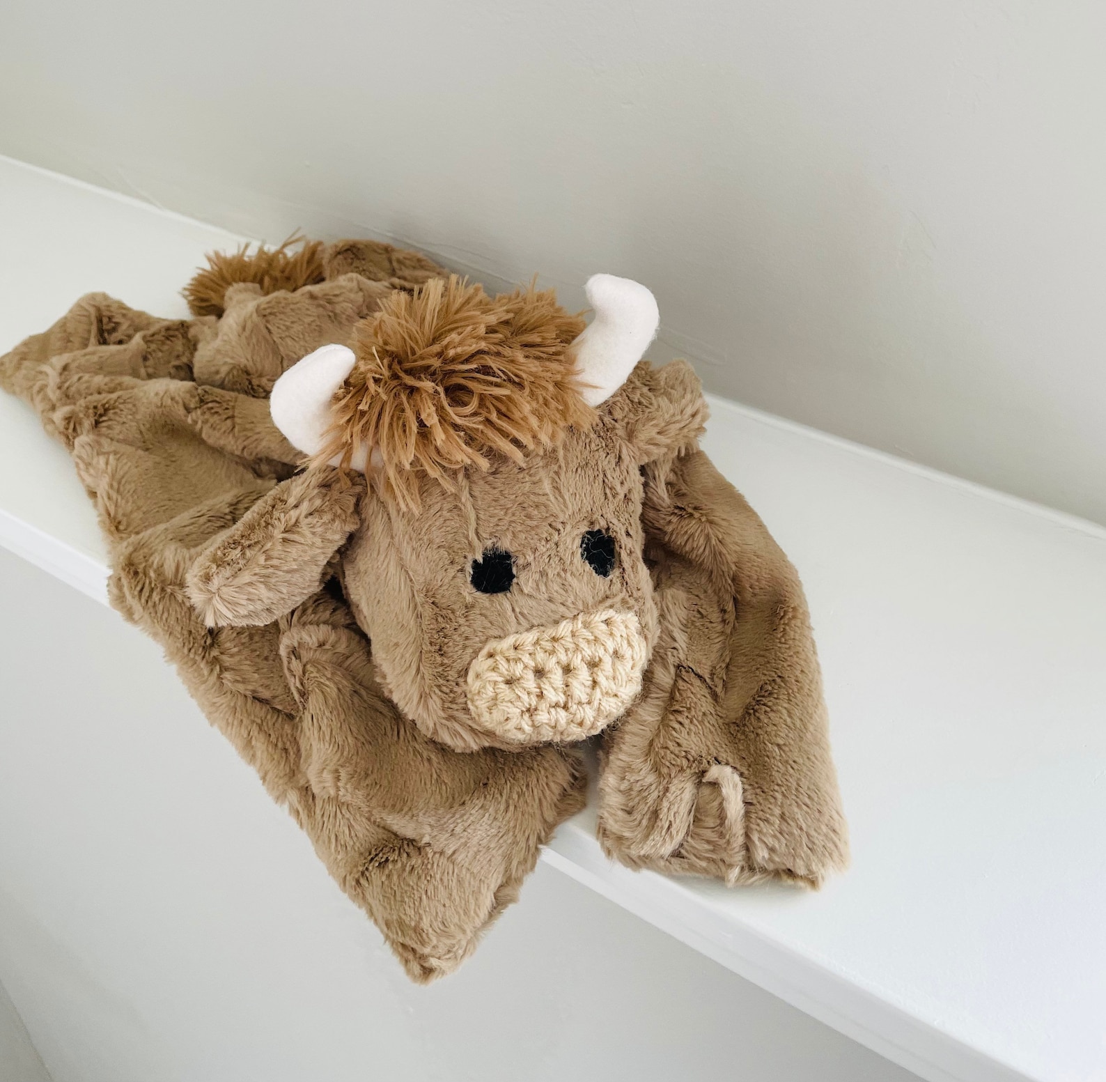 Mini Highland Cow Lovey - Brown Cow Short Hair Security Blanket - by ...