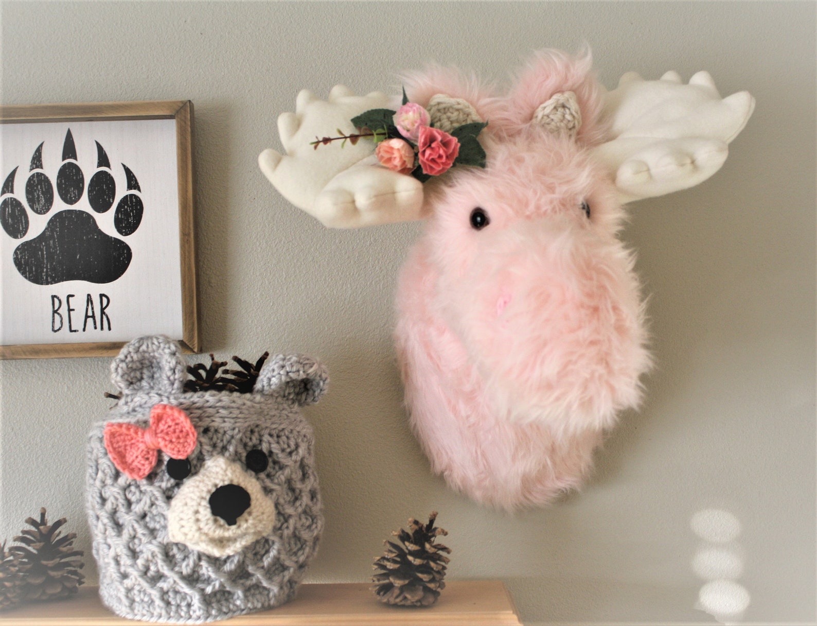 Pink Moose Head Faux Moose Wall Mount Rustic Moose Head Nursery Decor ...