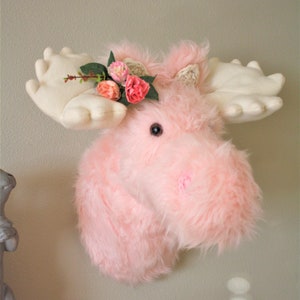Pink Moose Head - Faux Moose Wall Mount - Rustic Moose Head Nursery ...