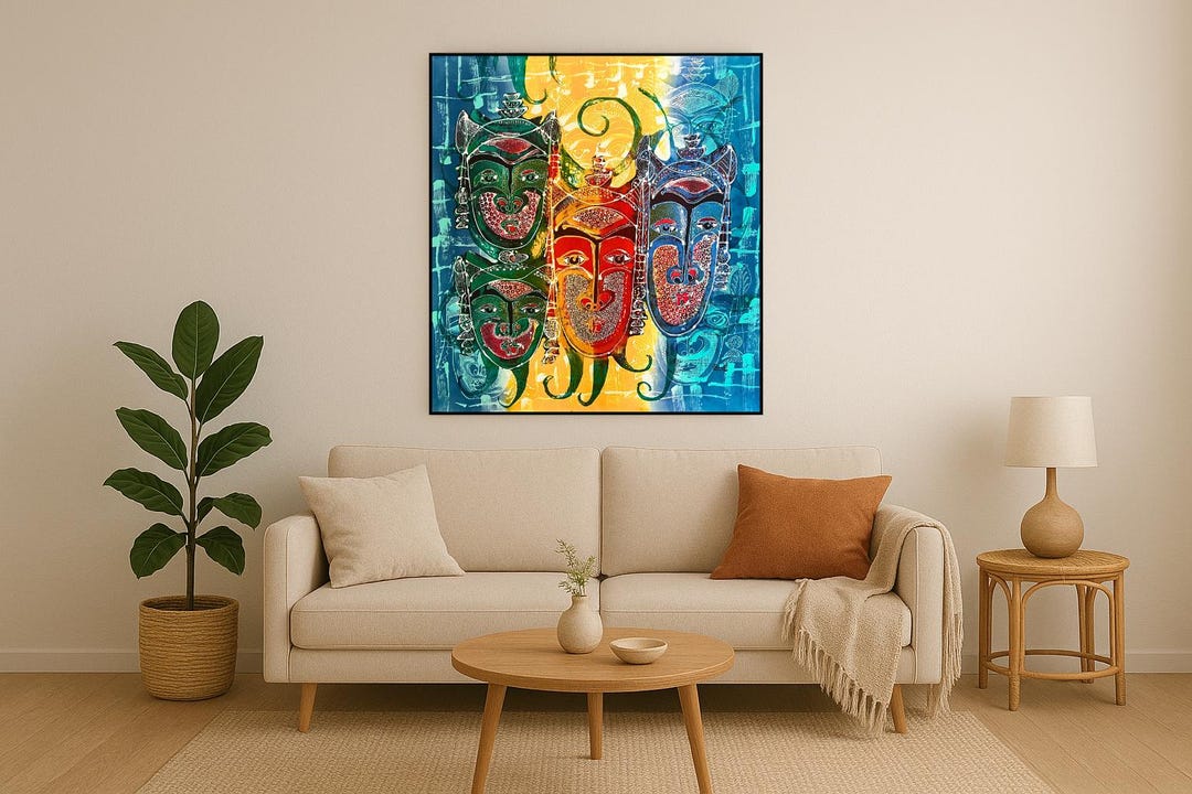 Abstract Batik Painting, Colourful Faces, Indonesian Home Decor - Etsy