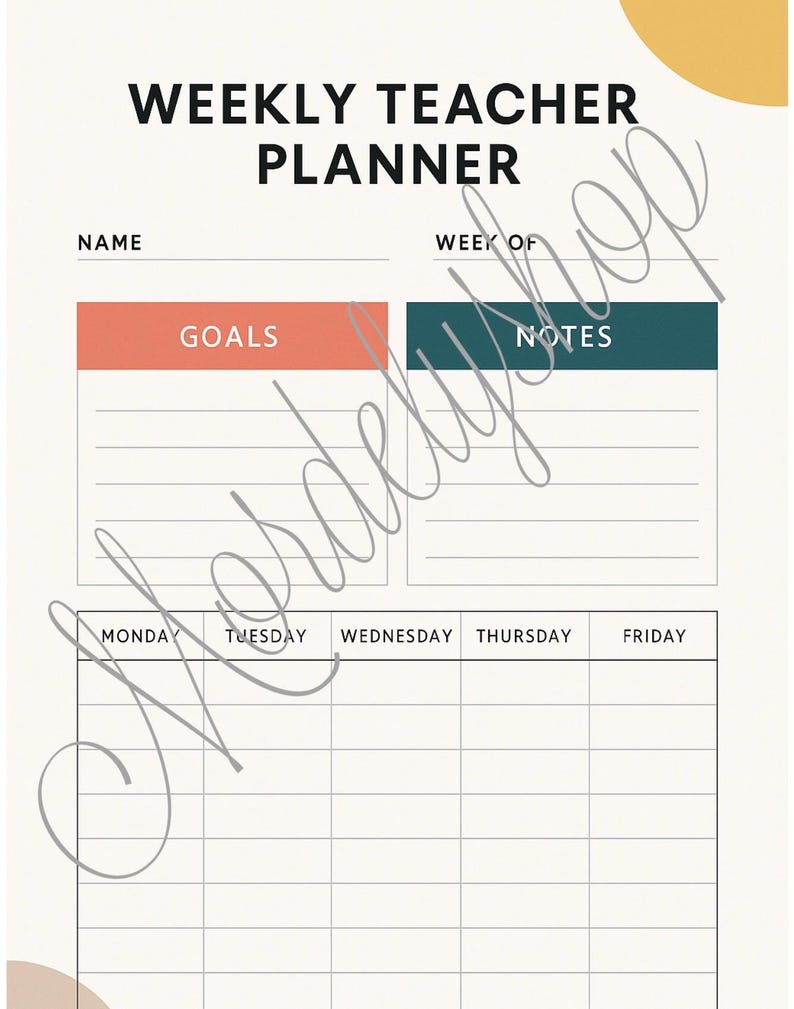 Weekly Teacher Planner - Etsy