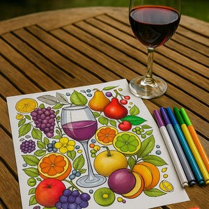 Wine & Food Pairing Coloring Pages: 25 Printable Wine Night Activities ...