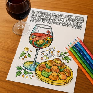 Wine & Food Pairing Coloring Pages: 25 Printable Wine Night Activities ...