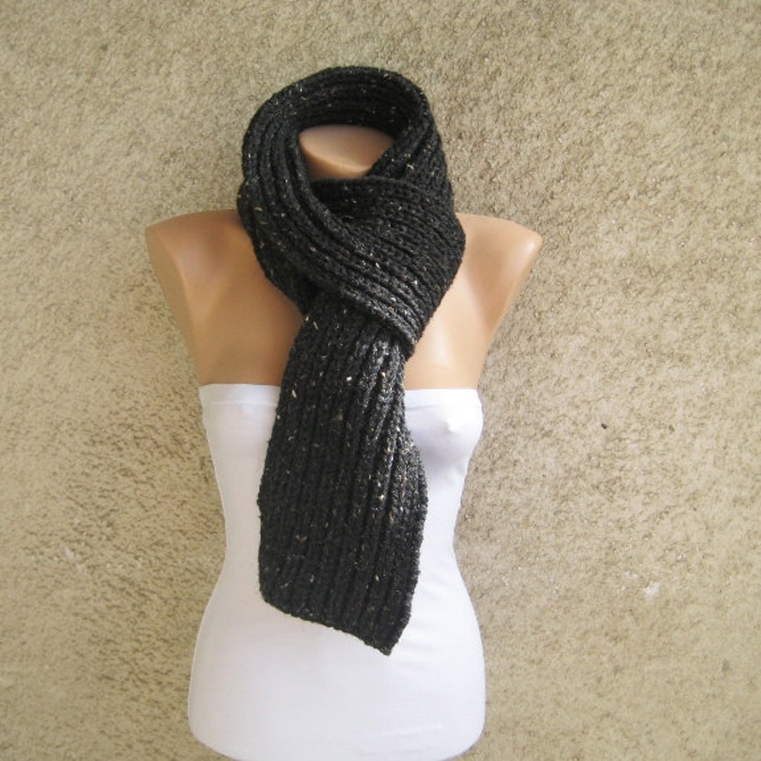 Tweed Black Scarf Men Long / Thick Wool Acrylic Accessories / Double ...
