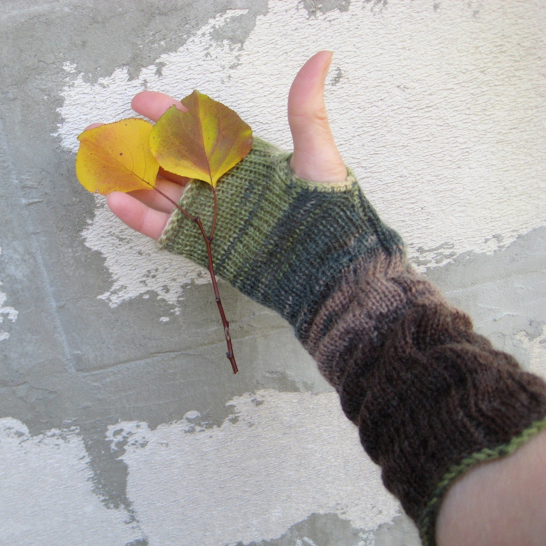 Woodland Mohair Fingerless Gloves, Long Ruffle Knit Mittens, Fall ...