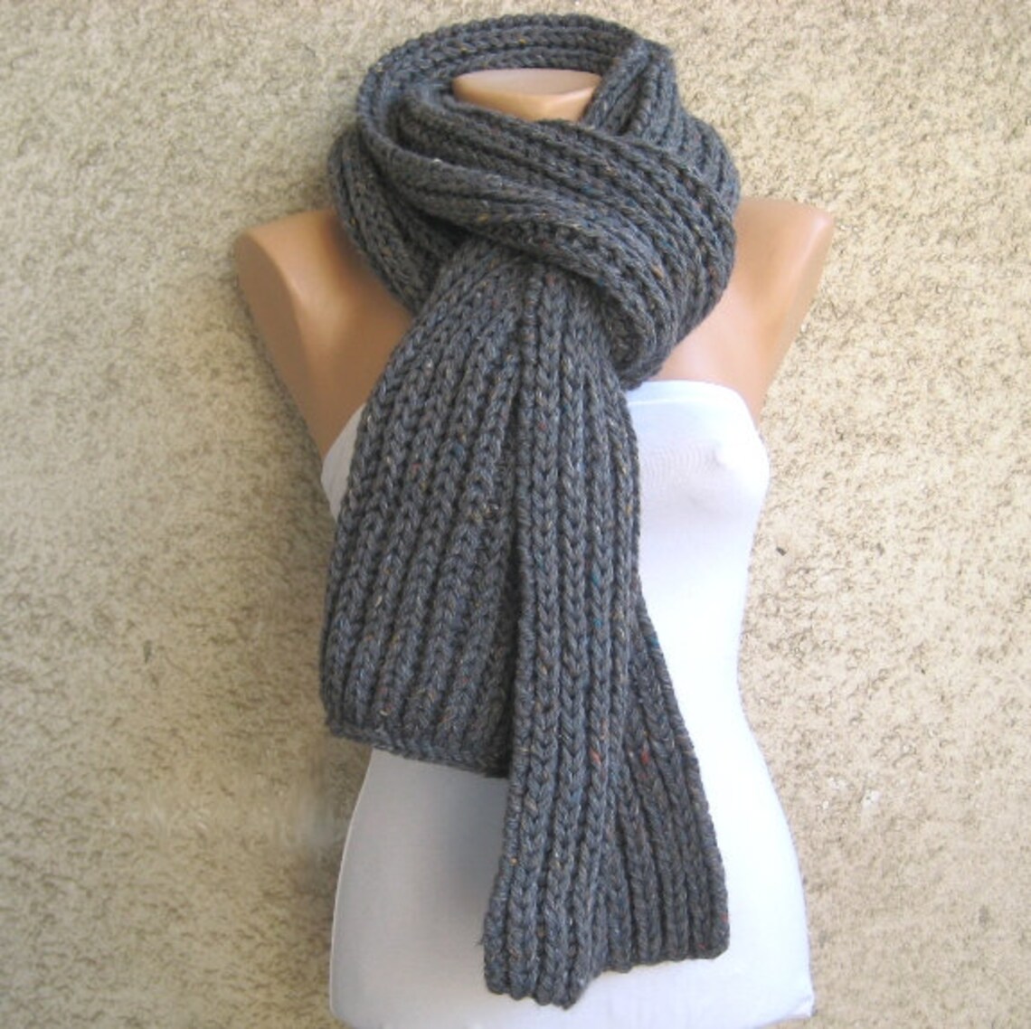 Chunky Knit Men Women Scarf / Army Green Long Thick Scarf / Double Face ...