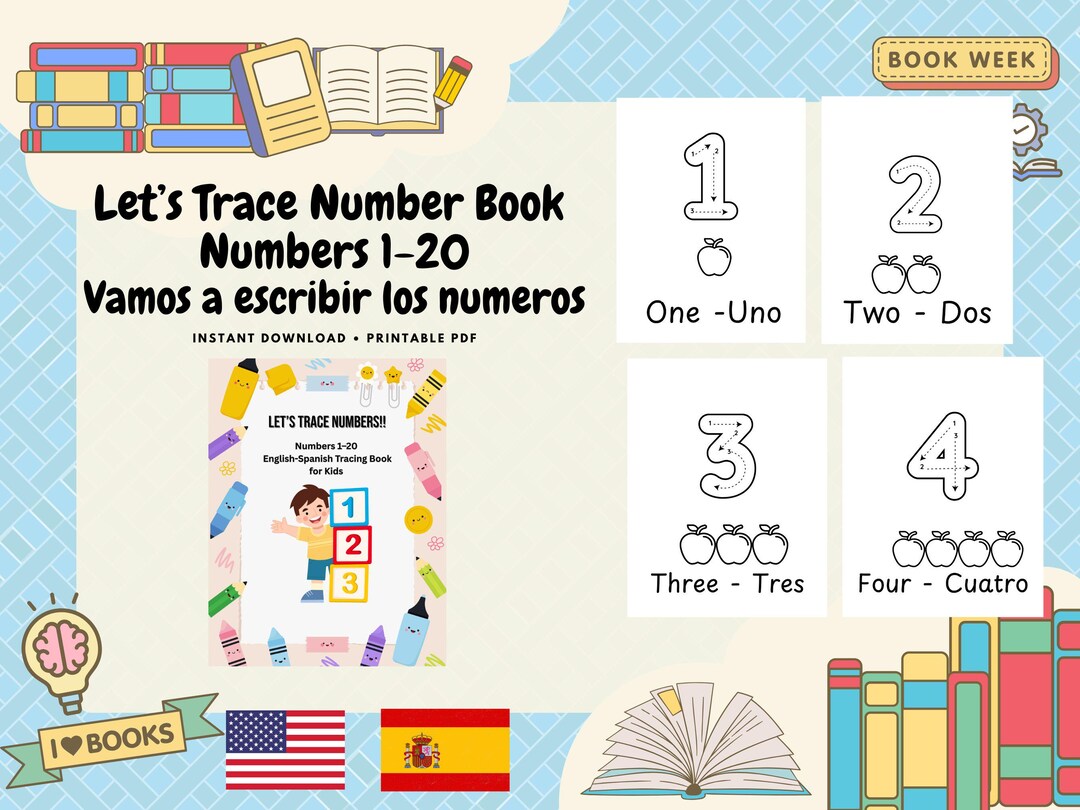 Numbers Tracing Workbook for Kids | English Spanish Bilingual | Learn ...