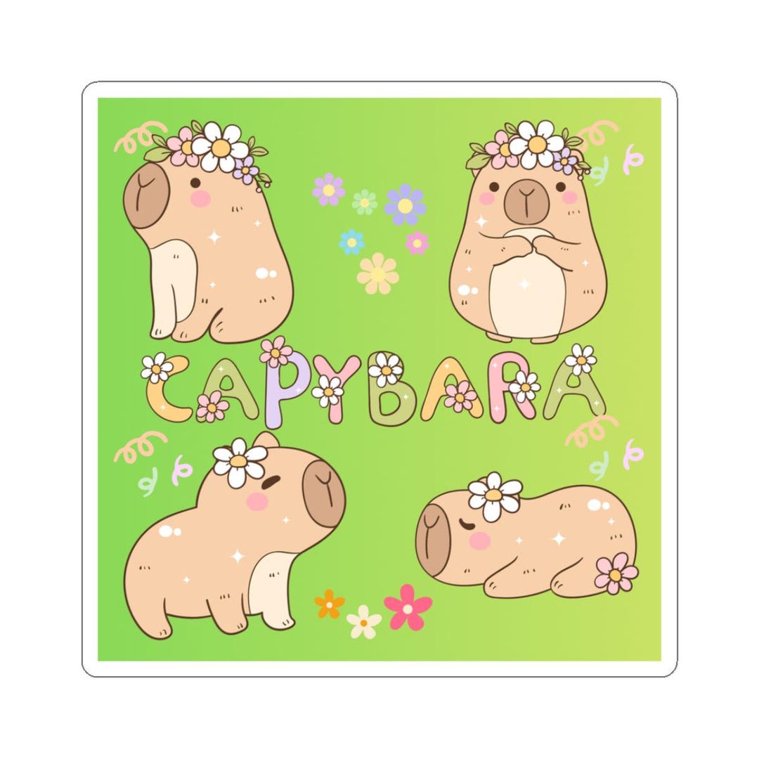 Capybara Sticker, Cute Animal Decal, Floral Design, Adorable Laptop ...