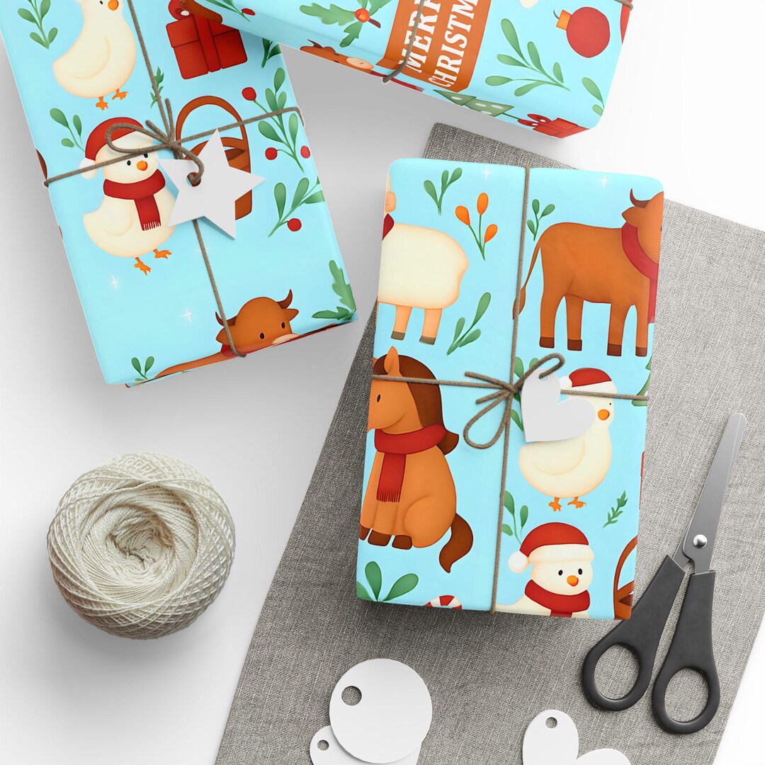 Farm Animals Christmas Wrapping Paper – Festive Holiday Giftwrap - Etsy