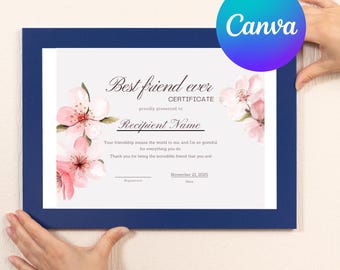 Editable Best Friend Forever Certificate Template, Personalized Gift ...