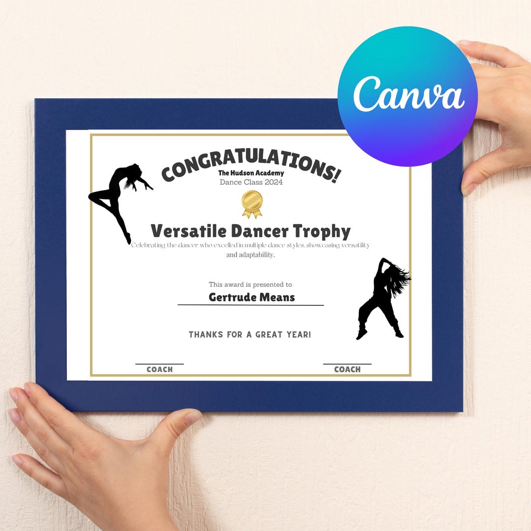 EDITABLE Dancer Certificate, Dancing Award, Dancer Printable ...