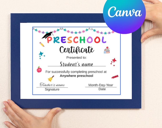 Editable Preschool Graduation Diploma With Photo Editable Personalized ...